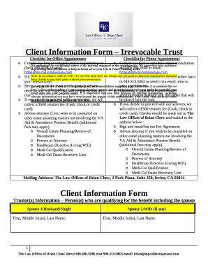 Client Ination Irrevocable Trust Doc Template | pdfFiller