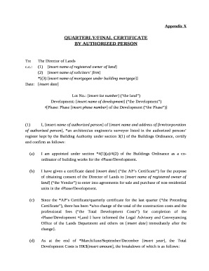 Quarterly/Final Certificate Doc Template | pdfFiller