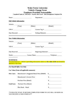 Vehicle Change Doc Template | pdfFiller