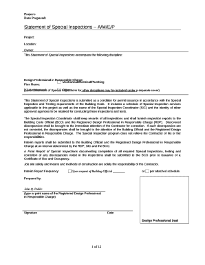 Statement of Special Inspections A/M/E/P Doc Template | pdfFiller