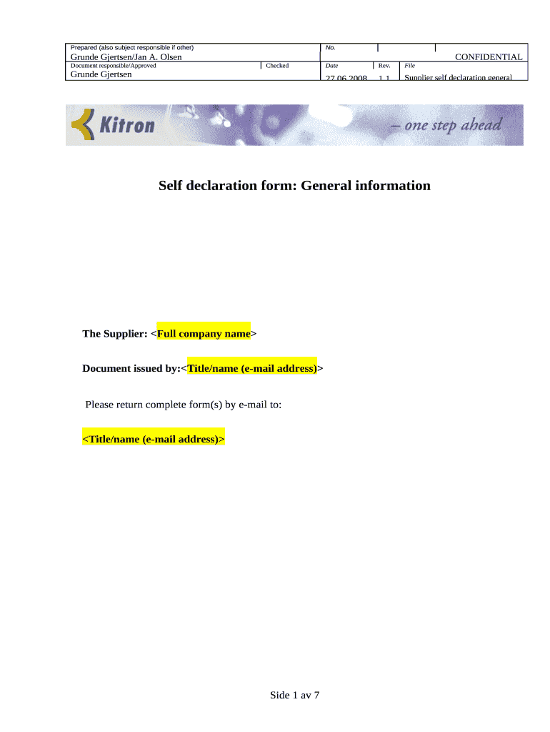 Self declaration : General ination Doc Template | pdfFiller