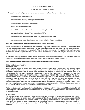 Fillable Online VEHICLE RECOVERY SCHEME Fax Email Print - pdfFiller