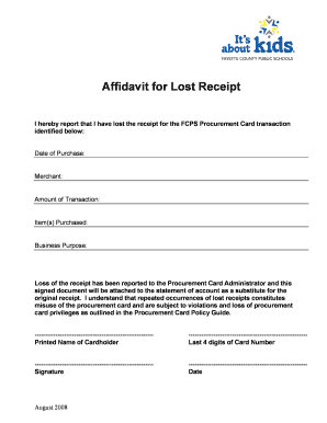 Fillable Online Affidavit for Lost Receipt Fax Email Print - pdfFiller
