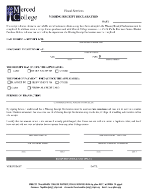 Fillable Online MISSING RECEIPT DECLARATION Fax Email Print - pdfFiller