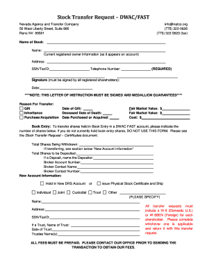 Fillable Online Stock Transfer Request DWAC/FAST Fax Email Print ...