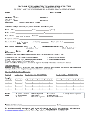 Fillable Online STATE BAR OF TEXAS REGISTRATION/ATTORNEY PROFILE FORM ...