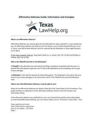 Fillable Online Affirmative Defenses Guide: Information and Examples ...