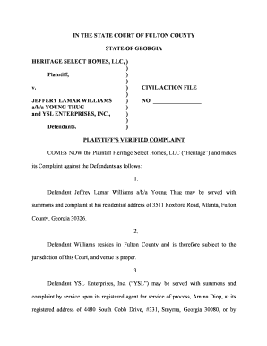 Fillable Online IN THE STATE COURT OF FULTON COUNTY ...