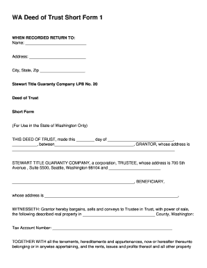Fillable Online WA Deed of Trust Short Form 1 Fax Email Print - pdfFiller