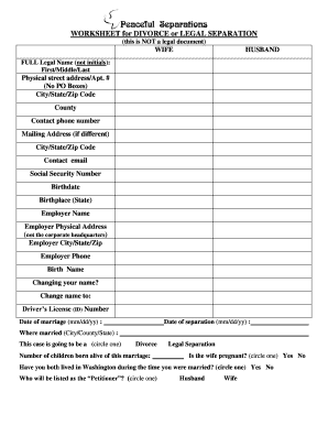 Fillable Online WORKSHEET for DIVORCE or LEGAL SEPARATION Fax Email ...