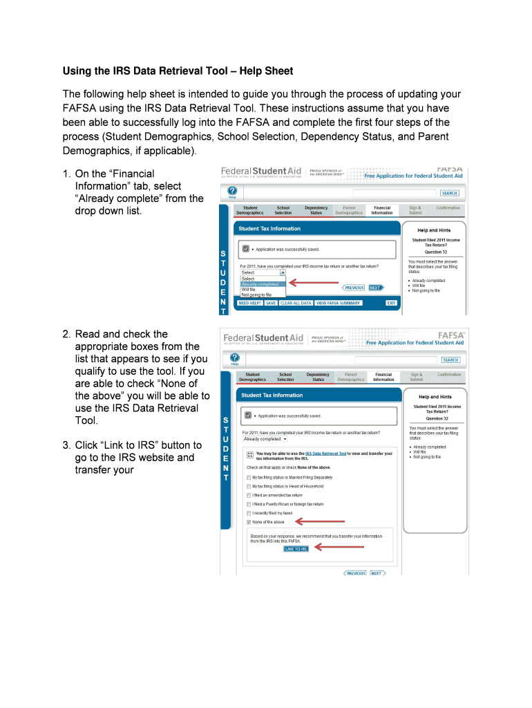 Fillable Online Using the IRS Data Retrieval Tool Help Sheet Fax Email ...