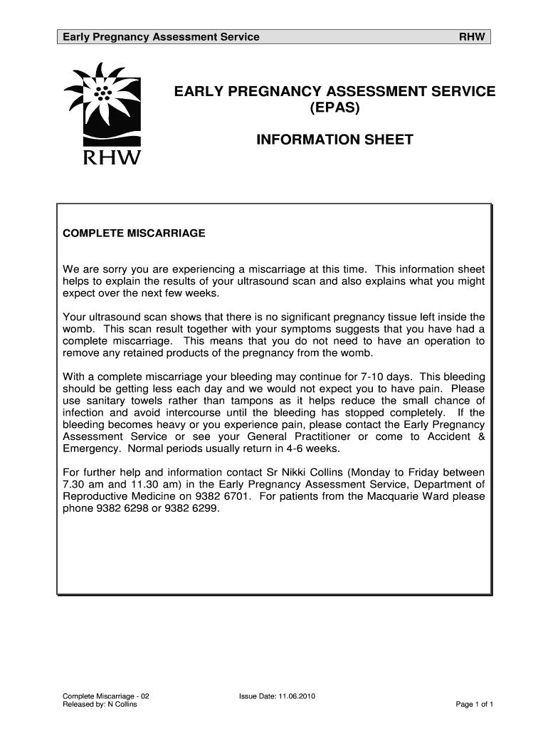 Fillable Online Early Pregnancy Assessment Service Fax Email Print ...