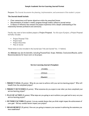 Fillable Online Sample Academic Service-Learning Journal Format Fax ...