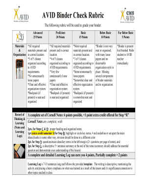 Fillable Online AVID Binder Check Rubric Fax Email Print - pdfFiller