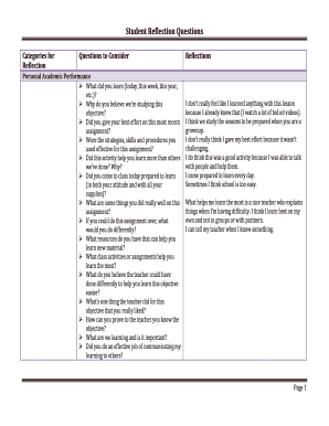 Fillable Online Student Reflection Questions Fax Email Print - pdfFiller