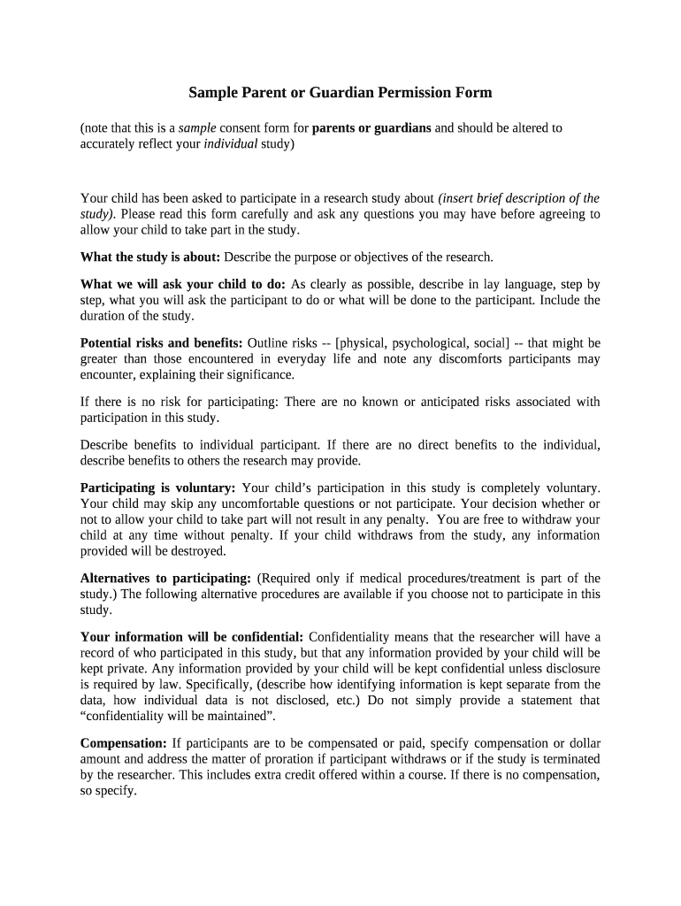 Sample Parent or Guardian Permission Doc Template | pdfFiller