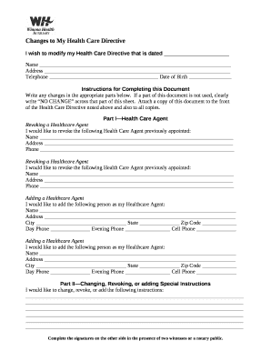 Changes to My Health Care Directive Doc Template | pdfFiller