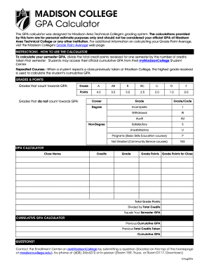 Fillable Online This GPA calculator was designed for Madison Area ...