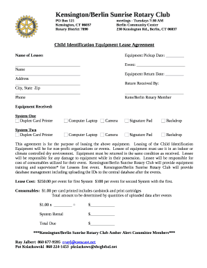 Child Identification Equipment Lease Agreement Doc Template | pdfFiller