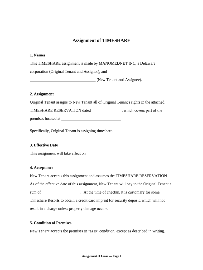 Assignment of TIMESHARE Doc Template | pdfFiller