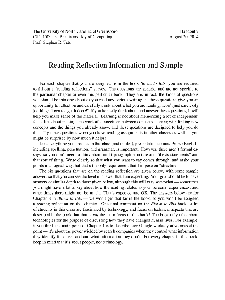 Fillable Online Reading Reflection Information and Sample Fax Email ...