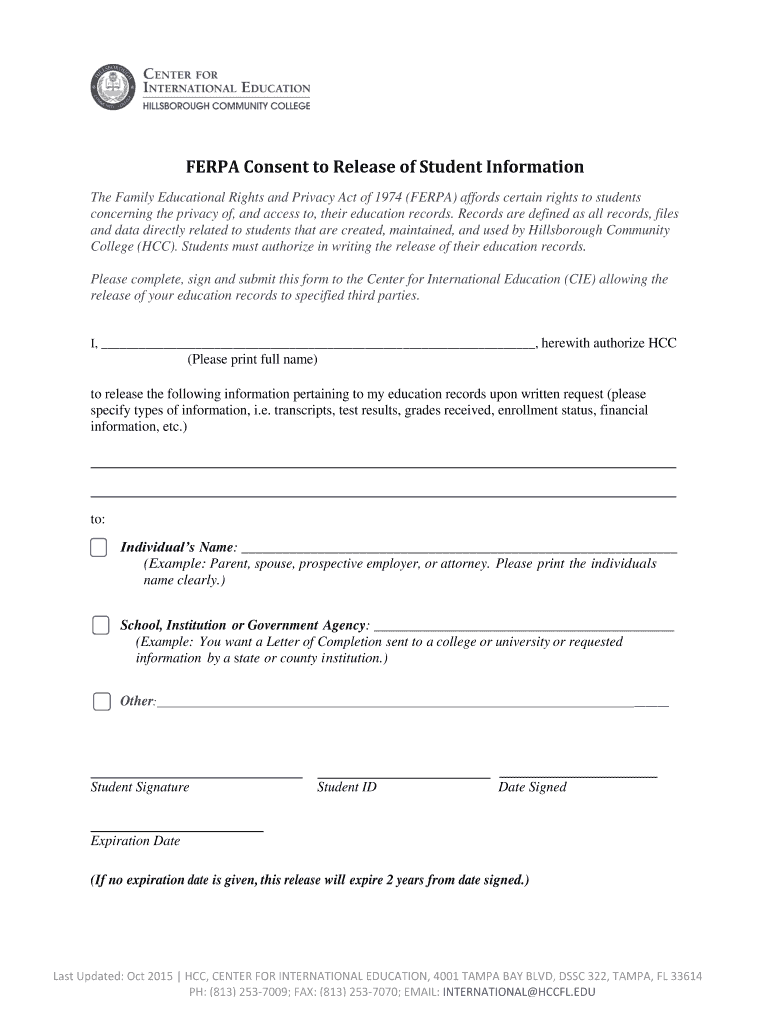 Fillable Online FERPA Consent to Release of Student Information Fax Email Print - pdfFiller