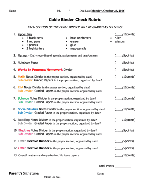 Fillable Online Coble Binder Check Rubric Fax Email Print - pdfFiller