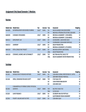 Fillable Online Assignment Only Based Semester 1 Modules Fax Email ...