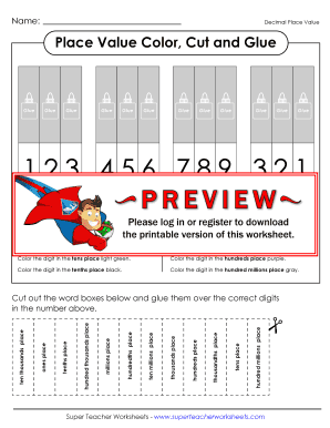 Fillable Online Place Value Color, Cut and Glue Fax Email Print - pdfFiller
