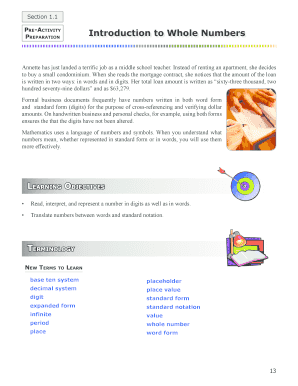 Fillable Online Introduction to Whole Numbers Fax Email Print - pdfFiller