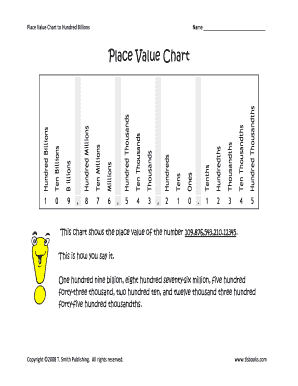 Fillable Online Place Value Chart to Hundred Billions Fax Email Print ...
