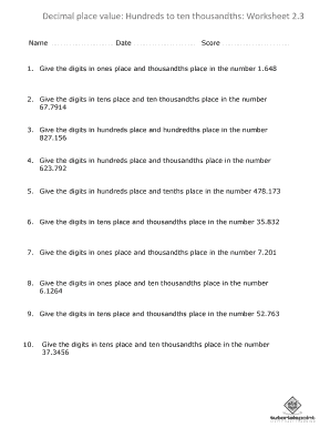 Fillable Online Decimal place value: Hundreds to ten thousandths ...