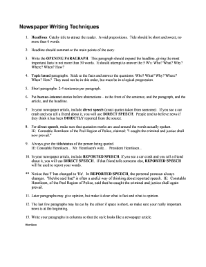 Fillable Online Newspaper Writing Techniques Fax Email Print - pdfFiller