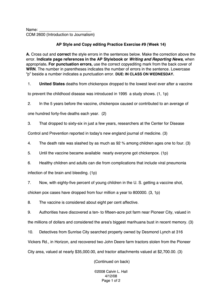 Ap Copy Editing Test Fill Online Printable Fillable Blank PdfFiller