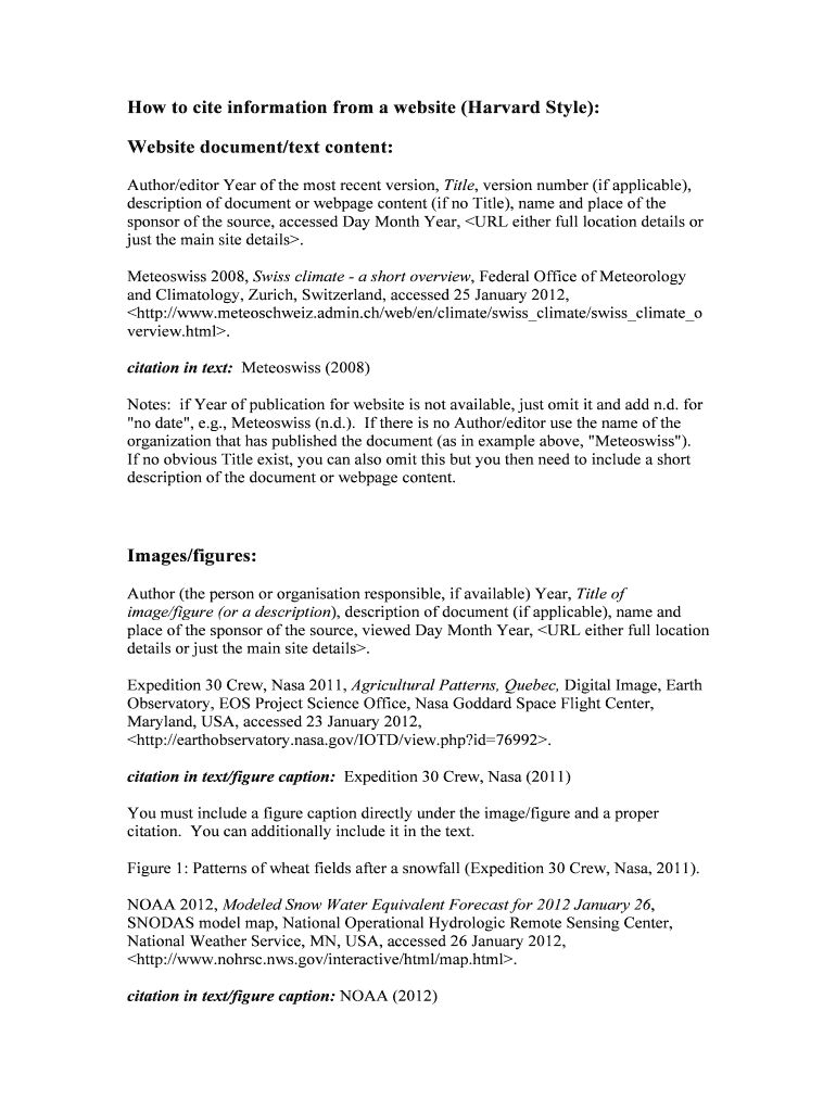 Fillable Online How to cite information from a website (Harvard Style ...