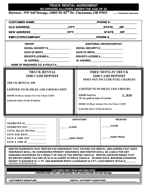 Fillable Online TRUCK RENTAL AGREEMENT Fax Email Print - pdfFiller