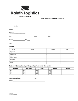 Fillable Online SUB HAULER CARRIER PROFILE Fax Email Print - pdfFiller