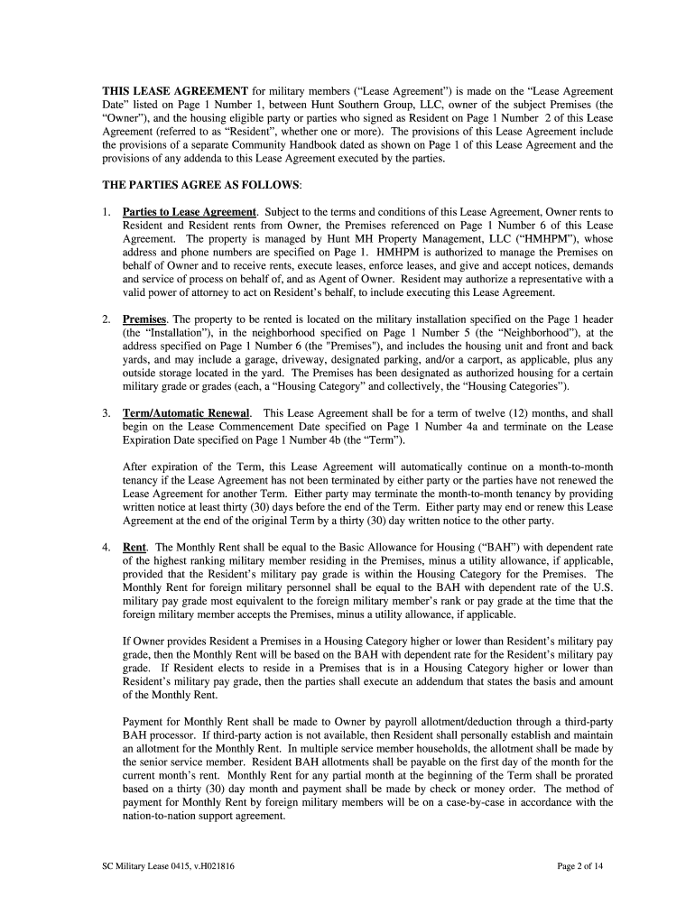 Fillable Online THIS LEASE AGREEMENT for military members (Lease ...