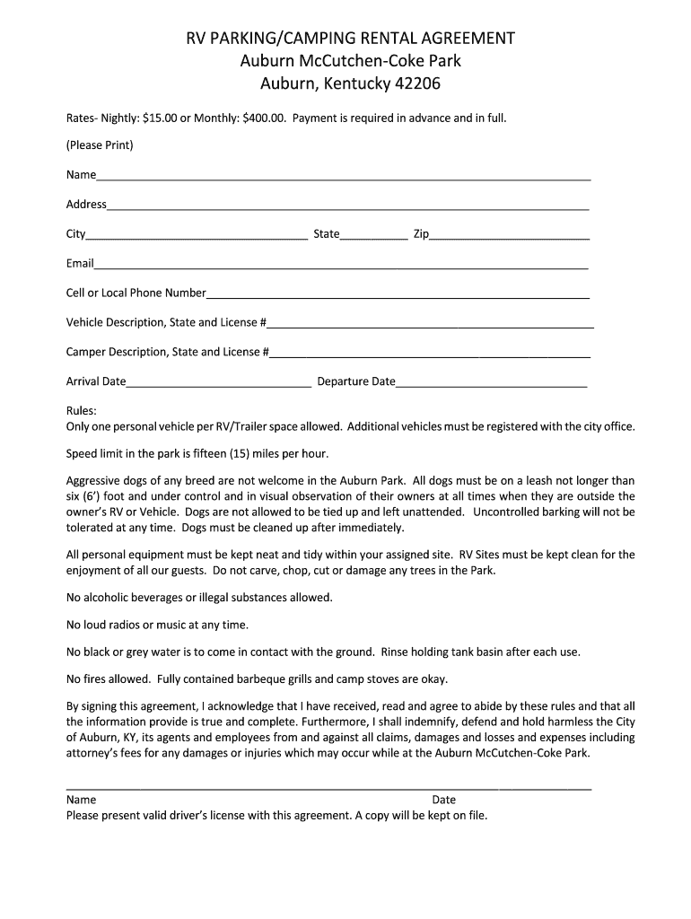 Fillable Online RV PARKING/CAMPING RENTAL AGREEMENT Fax Email Print ...