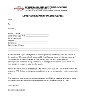 Fillable Online Letter of Indemnity (Waste Cargo) Fax Email Print ...