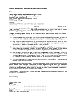 Fillable Online Letter of Undertaking & Indemnity for UTAR Given By ...