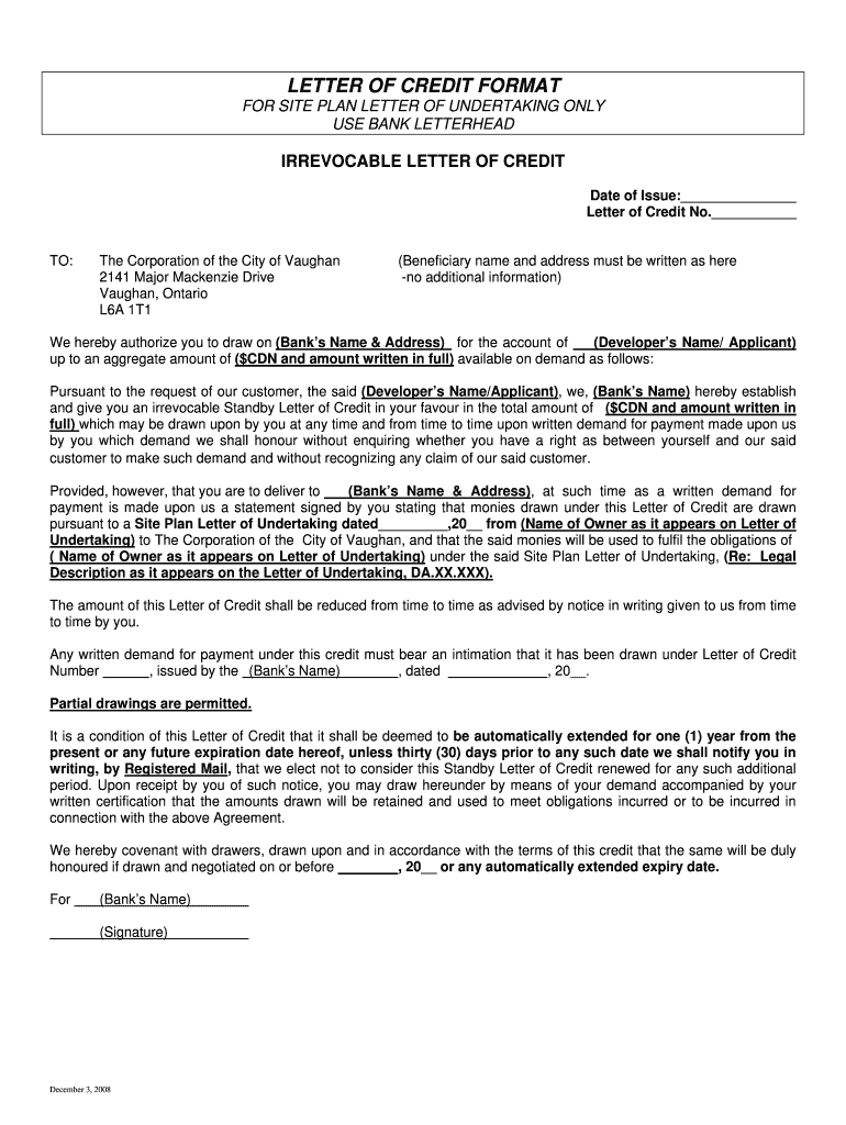 Fillable Online LETTER OF CREDIT FORMAT Fax Email Print - pdfFiller