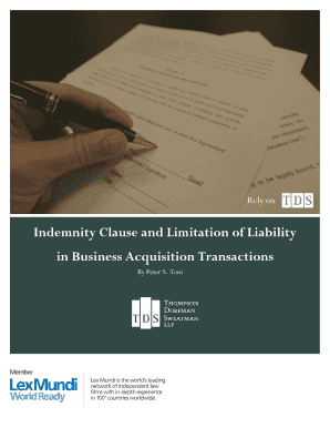 Fillable Online Indemnity Clause and Limitation of Liability Fax Email ...
