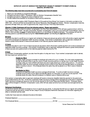 Fillable Online NOTICE OF LEAVE OF ABSENCE FOR TEMPORARY DISABILITY ...