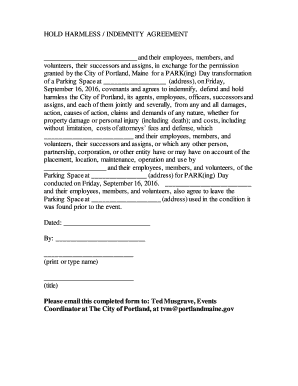 Fillable Online HOLD HARMLESS / INDEMNITY AGREEMENT Fax Email Print - pdfFiller