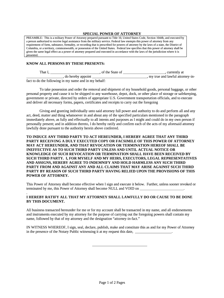 PREAMBLE This Is A Military Power Of Attorney Prepared Pursuant To