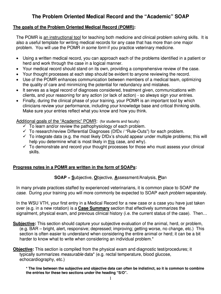 Fillable Online The Problem Oriented Medical Record and the Academic ...