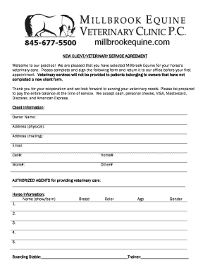 Fillable Online NEW CLIENT/VETERINARY SERVICE AGREEMENT Fax Email Print ...