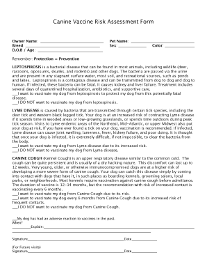 Fillable Online Canine Vaccine Risk Assessment Form Fax Email Print ...