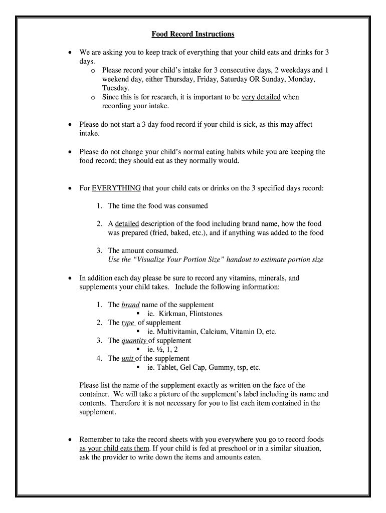 Fillable Online Food Record Instructions Fax Email Print - pdfFiller